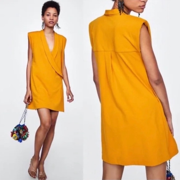 Zara | Dresses | Zara Collard Blazer Dress With Shoulder Pads | Poshmark